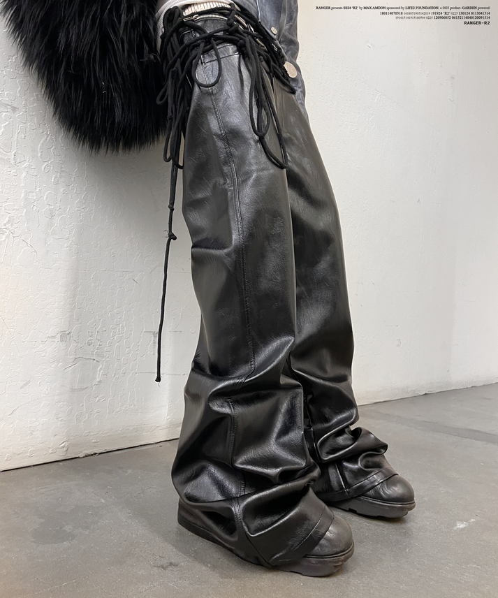 V2 black flared leather pants – ranger